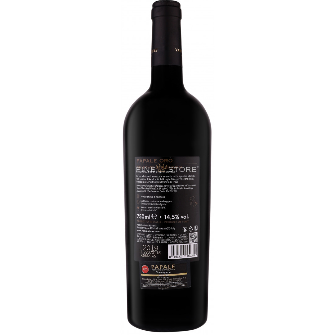 Varvaglione Papale Linea Oro Primitivo Di Manduria 0.75L Vin | FineStore